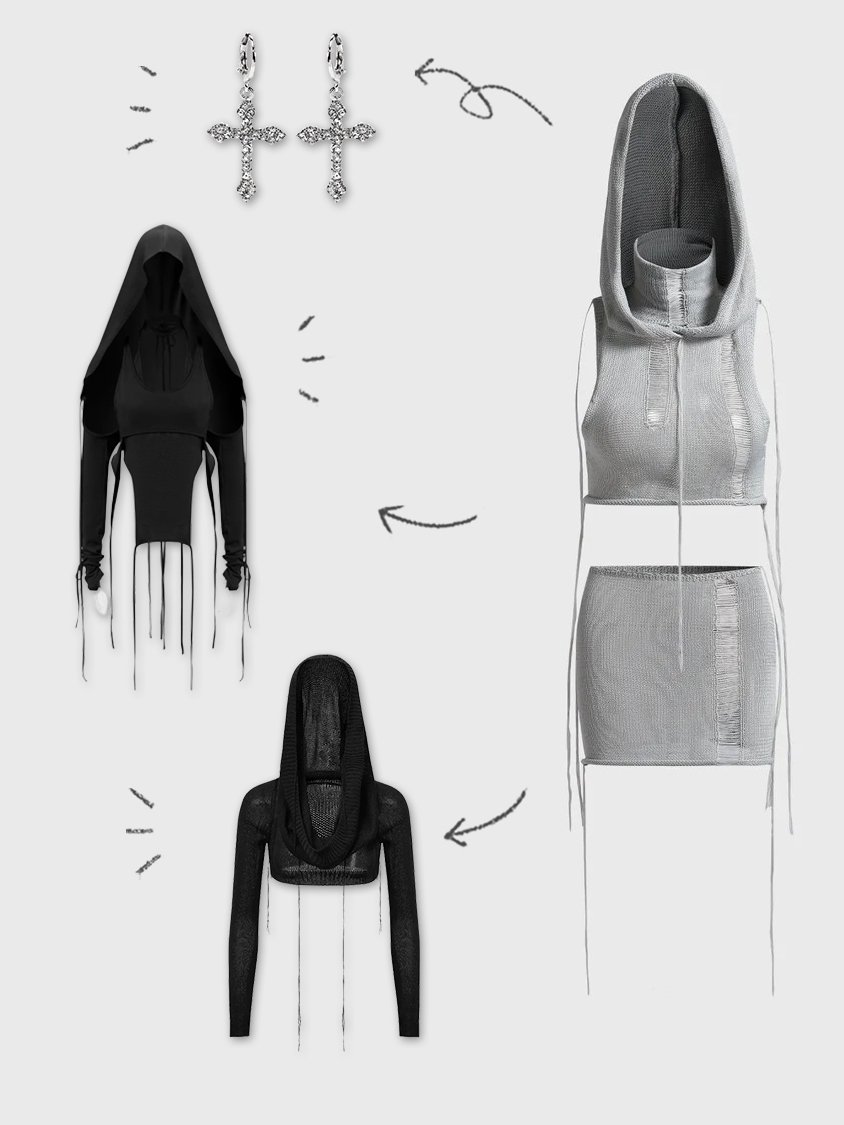 Punk Gray Cut out Two-Piece Set | kollyy