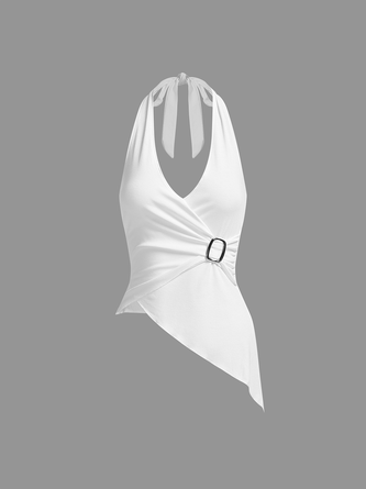 Backless Halter Plain Tank Top | kollyy