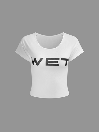 Jersey Crew Neck Text Letters Short Sleeve T-shirt | kollyy