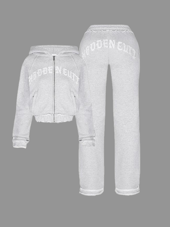 Jersey Text Letters Top With Pants Two-Piece Set | kollyy