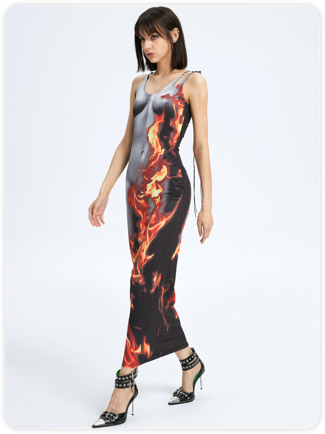 Edgy Gray Body print Asymmetrical design Dress Midi Dress | kollyy