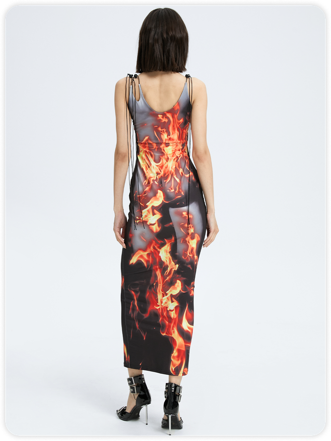 Edgy Gray Body print Asymmetrical design Dress Midi Dress | kollyy