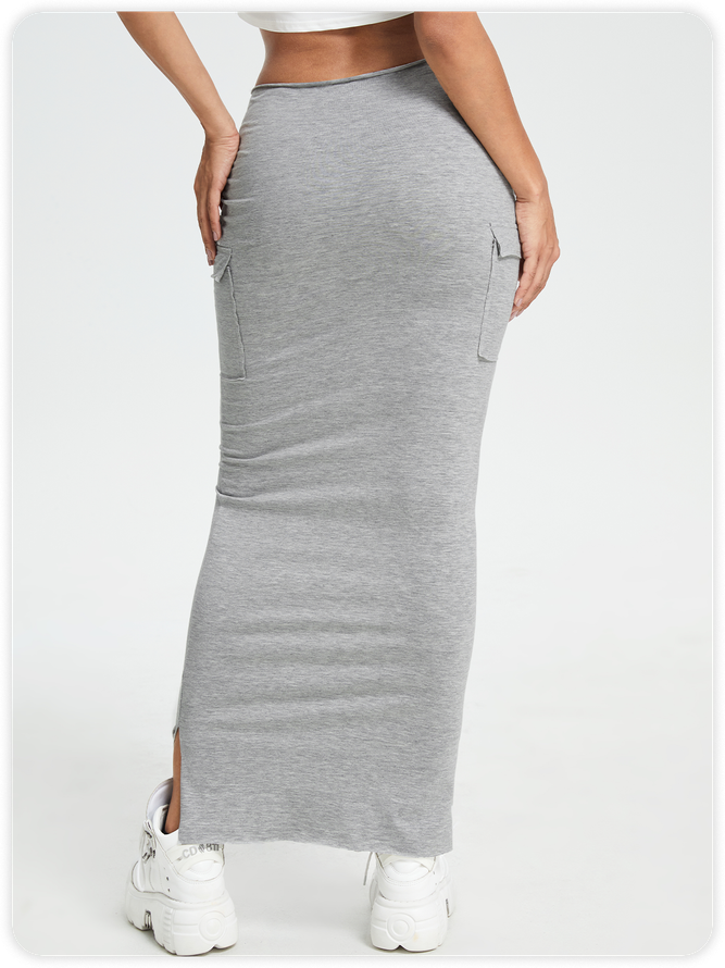 Street Gray Wrinkled Side Slit Bottom Skirt | kollyy